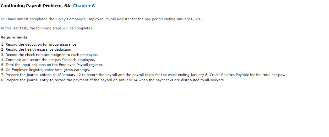 Solved Continuing Payroll Problem, 6A: Chapter 6 You have | Chegg.com