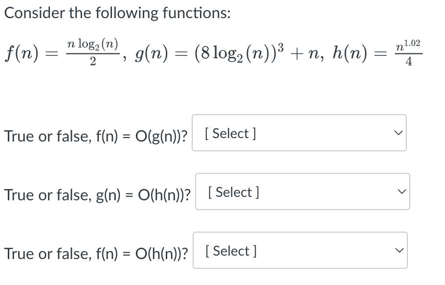 Solved Consider the following functions: | Chegg.com