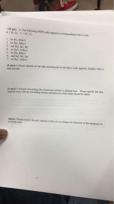 0 Pts 6 The Following Mips Code Segment Is 