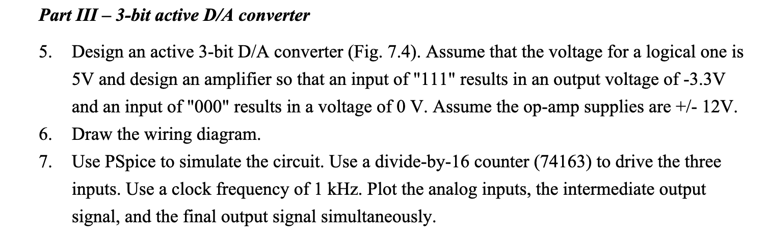 Solved Part III-3-bit active D/A converter 5. Design an | Chegg.com