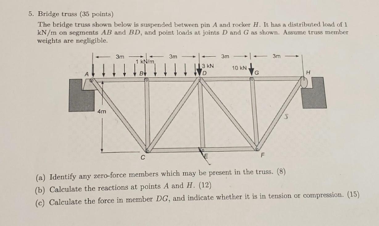 Solved 5. Bridge truss ( 35 points) The bridge truss shown | Chegg.com