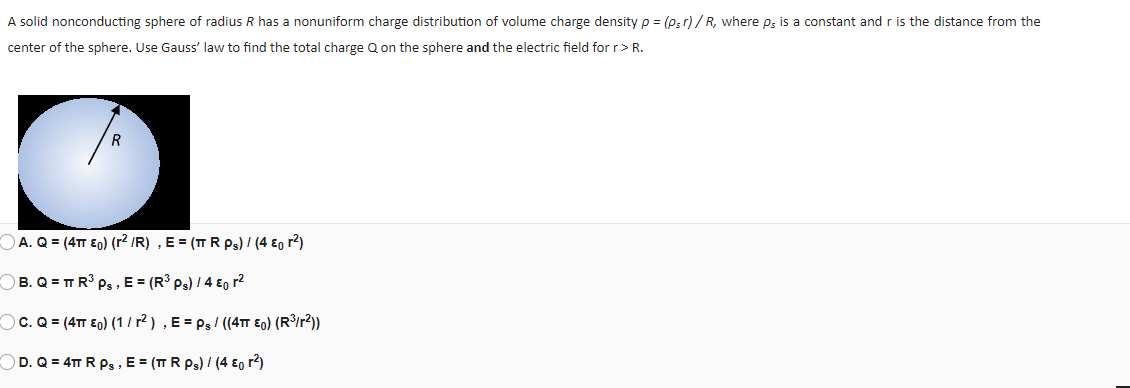 Solved A solid nonconducting sphere of radius R has a | Chegg.com