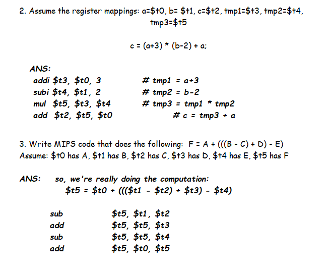 Solved 2. Assume the register mappings: a $t0, b= $t1, | Chegg.com