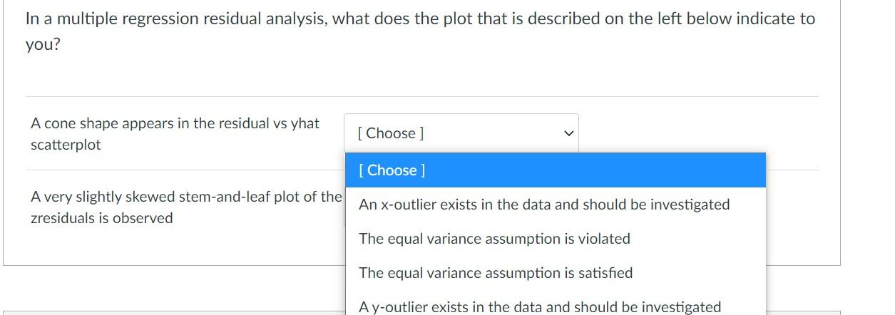 Solved In a multiple regression residual analysis, what does | Chegg.com