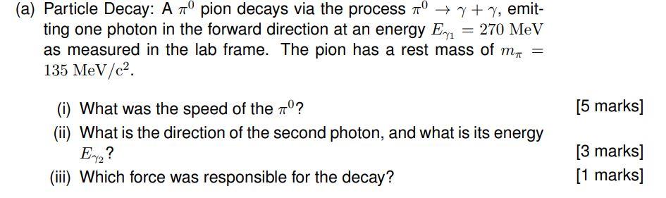 Solved (a) Particle Decay: A º pion decays via the process → | Chegg.com