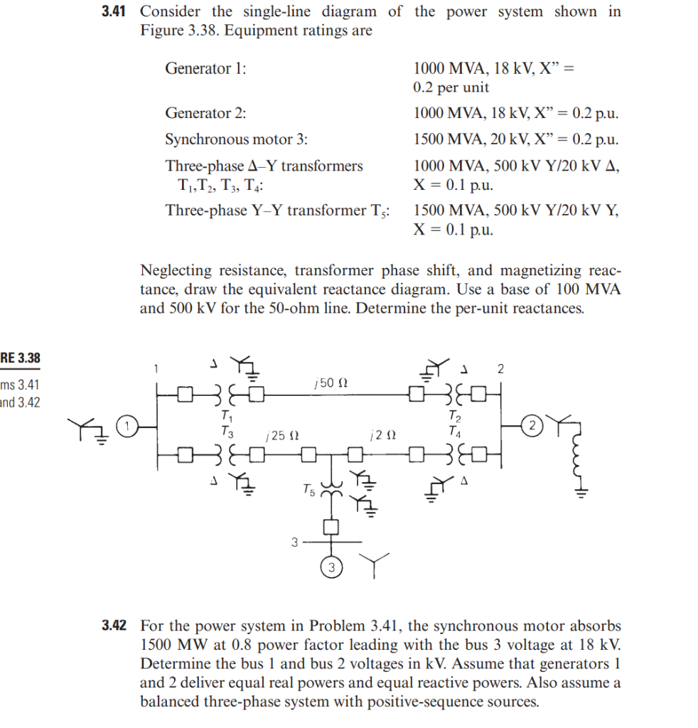 3.41 Consider the single-line diagram of the power | Chegg.com