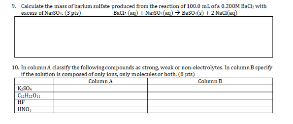 Solved 9. Calculate the mass of barium sulfate produced from | Chegg.com