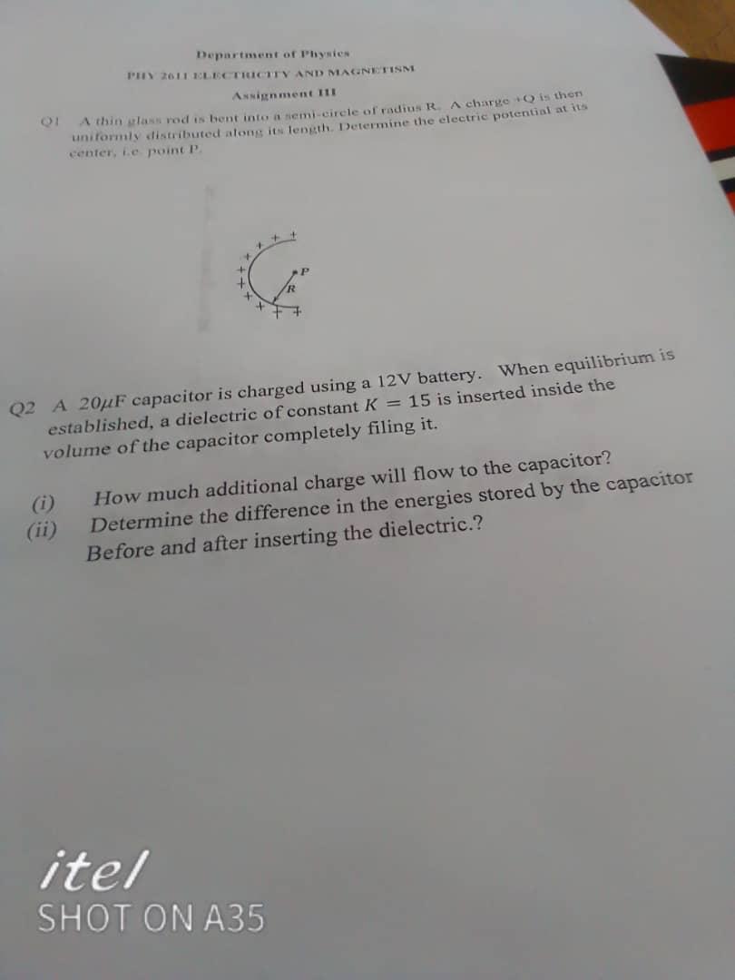 Solved Q1 A thin glawn rod is bent into a tiemi-circle of | Chegg.com