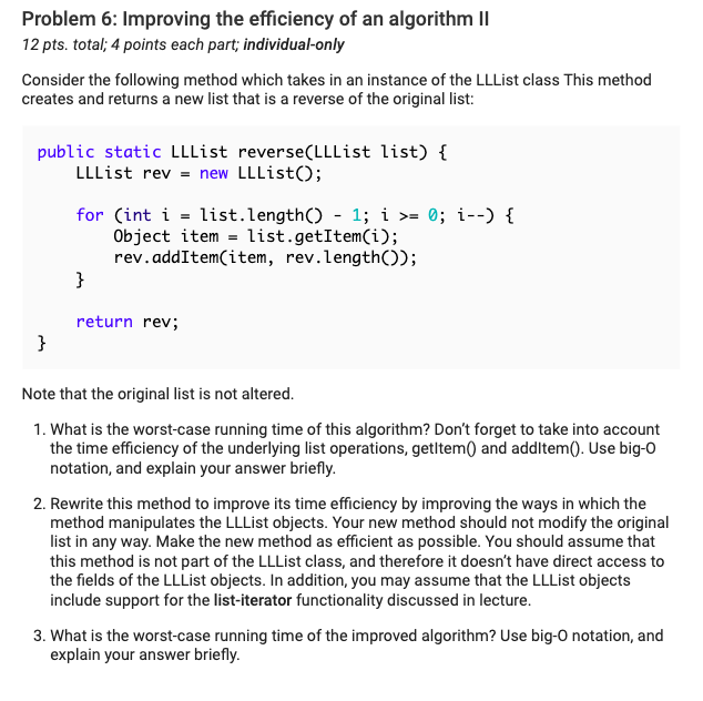 Problem 6: Improving the efficiency of an algorithm | Chegg.com