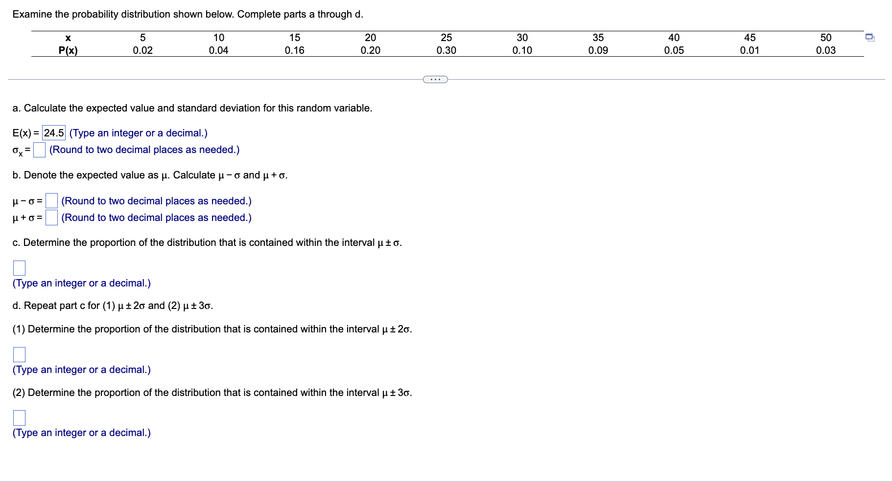 Solved Examine the probability distribution shown below. | Chegg.com