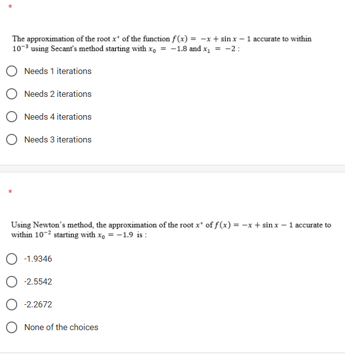 Solved The approximation of the root x∗ of the function | Chegg.com