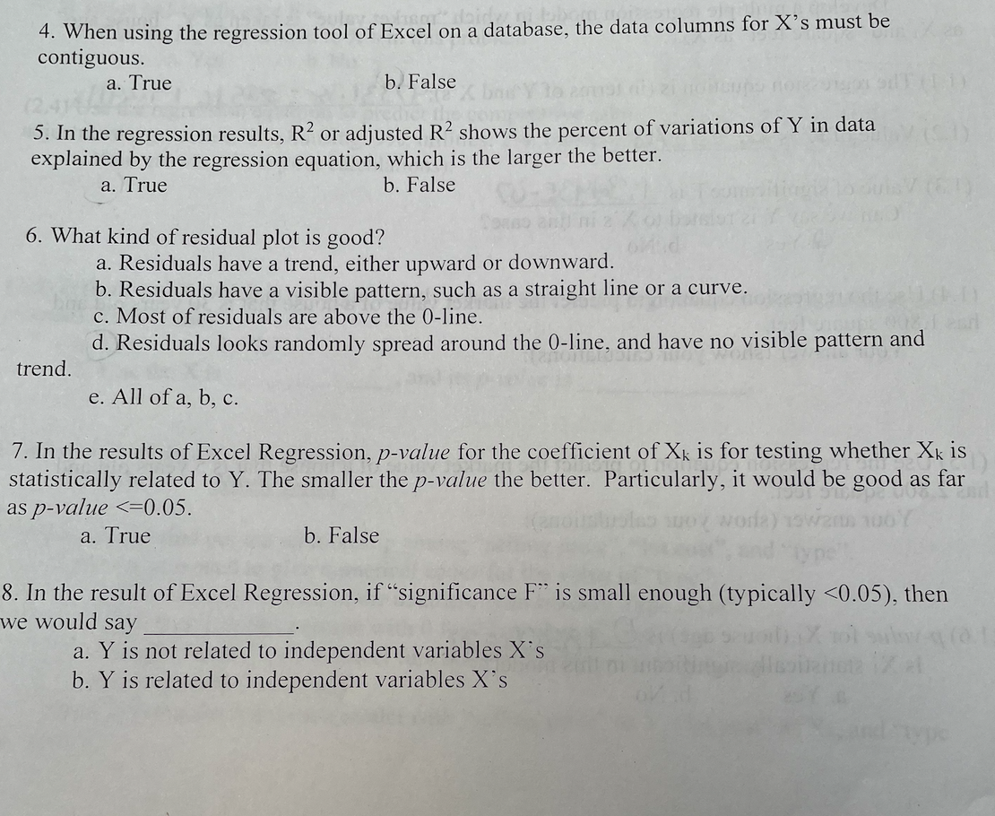 Solved 4. When using the regression tool of Excel on a | Chegg.com