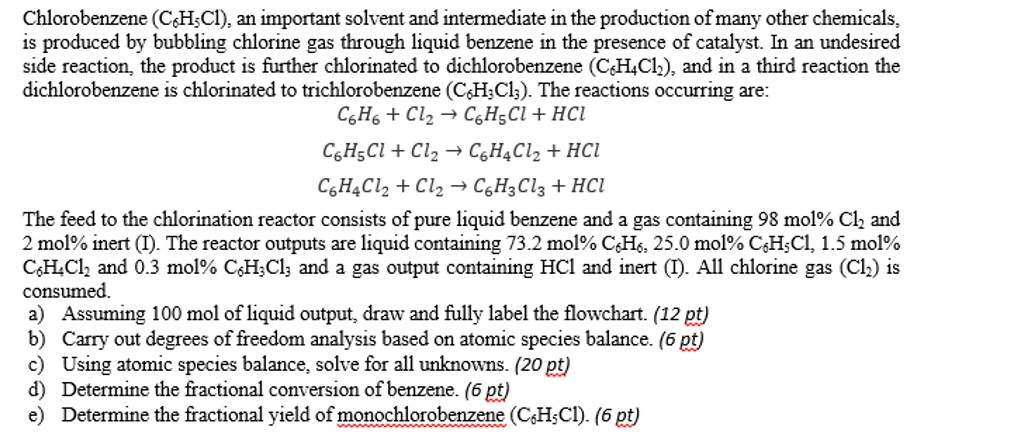 Chlorobenzene (CsHCI), an important solvent and | Chegg.com