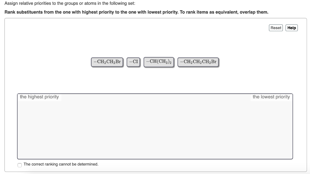 Solved Assign relative priorities to the groups or atoms in | Chegg.com