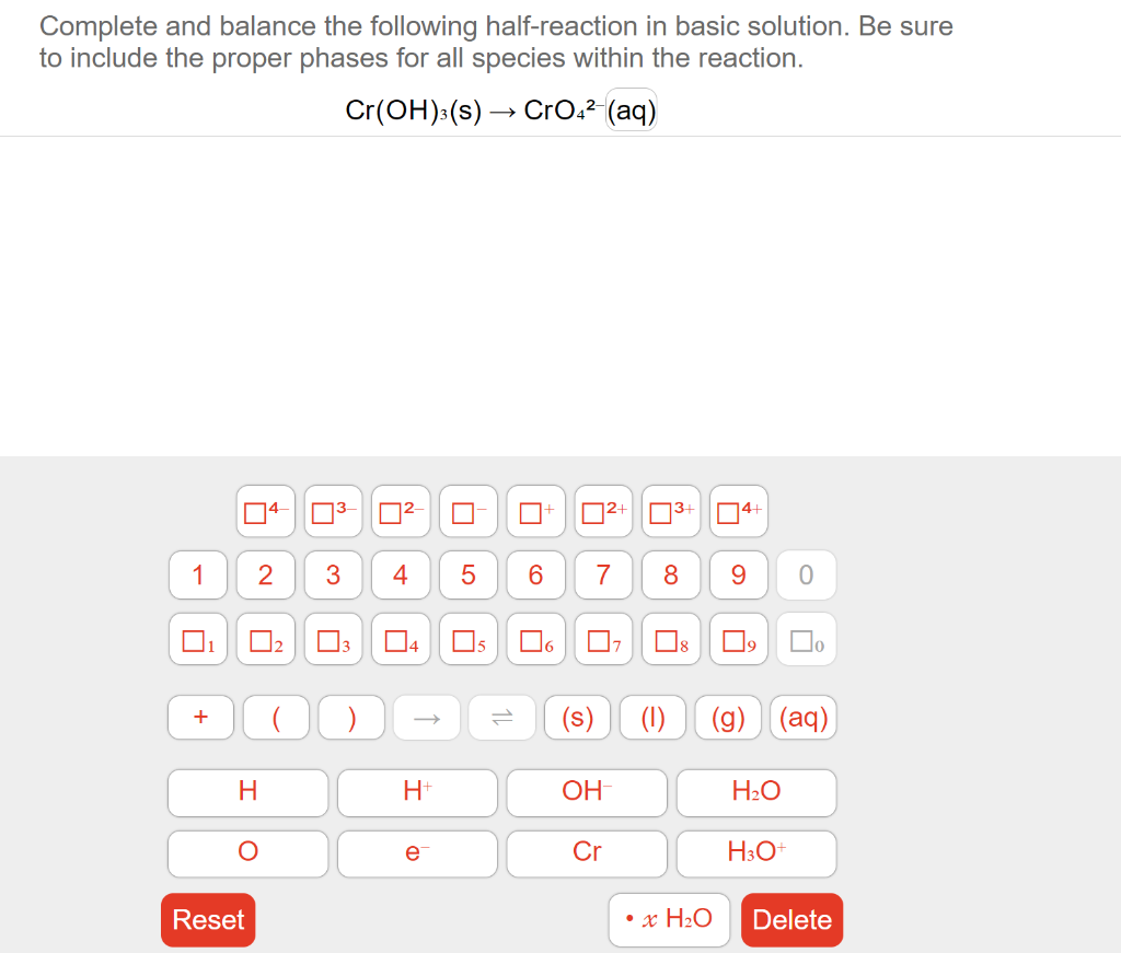 Solved Complete and balance the following half-reaction in | Chegg.com