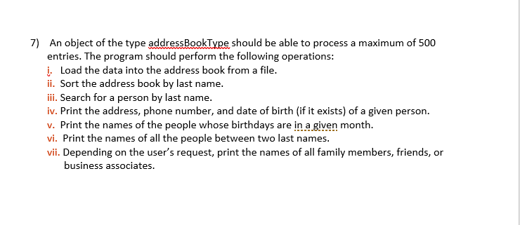 Solved Problem: Using classes, design an online address book | Chegg.com