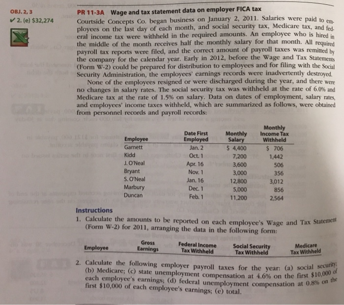 Solved PR 11-3A Wage and tax statement data on employer FICA | Chegg.com