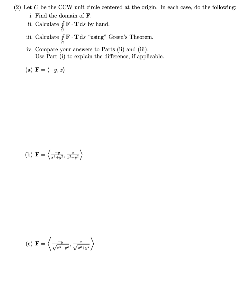 Solved 2 Let C Be The Ccw Unit Circle Centered At The 