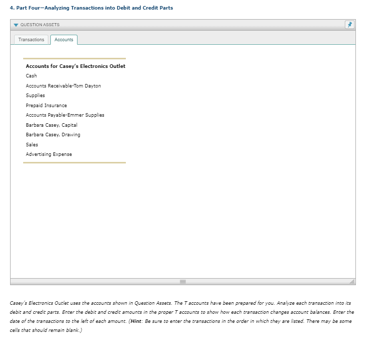 4. Part Four-Analyzing Transactions into Debit and | Chegg.com