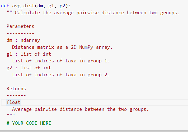 Solved Write a function avg_dist to calculate the average | Chegg.com