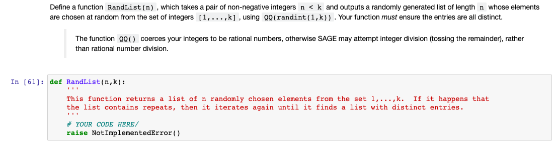 Solved Define a function RandList(n), which takes a pair of | Chegg.com