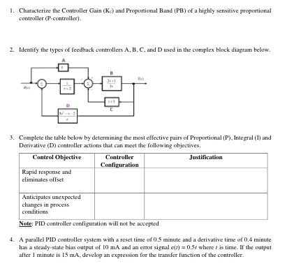 Solved 1. Characterize the Controller Gain (Kc) and | Chegg.com