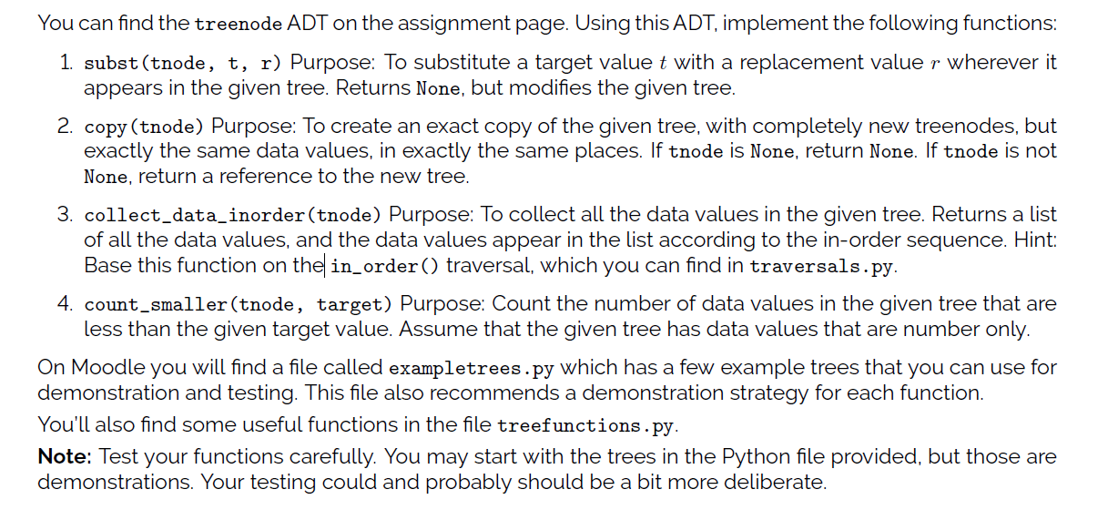 Solved You can find the treenode ADT on the assignment page. | Chegg.com