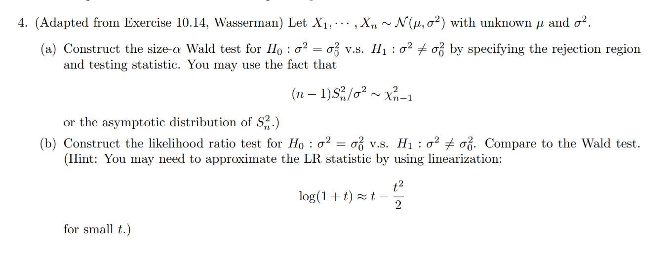 4. (Adapted from Exercise 10.14, Wasserman) Let X1, | Chegg.com