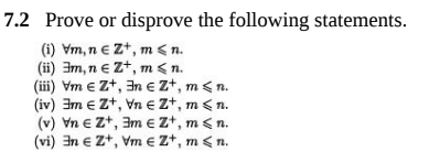 Solved 7.2 Prove or disprove the following statements. (i) | Chegg.com