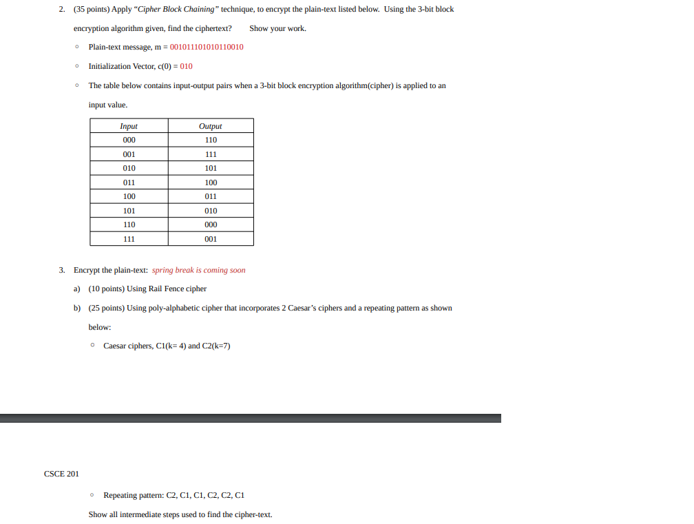 Solved Apply “Cipher Block Chaining” technique, to encrypt | Chegg.com