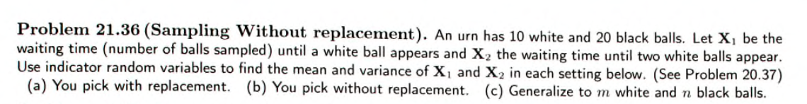 Solved Problem 21.36 (Sampling Without replacement). An urn | Chegg.com