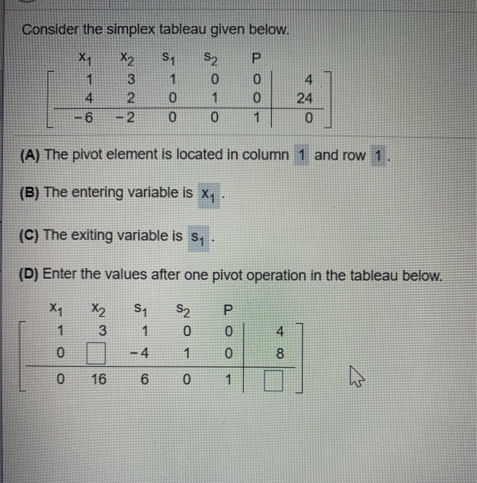 Solved Consider The Simplex Tableau Given Below S1 S2 X2 P 