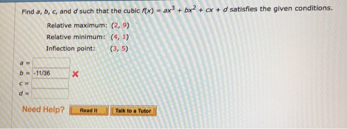 Solved Find a, b, c, and d such that the cubic f(x) = ax3 + | Chegg.com