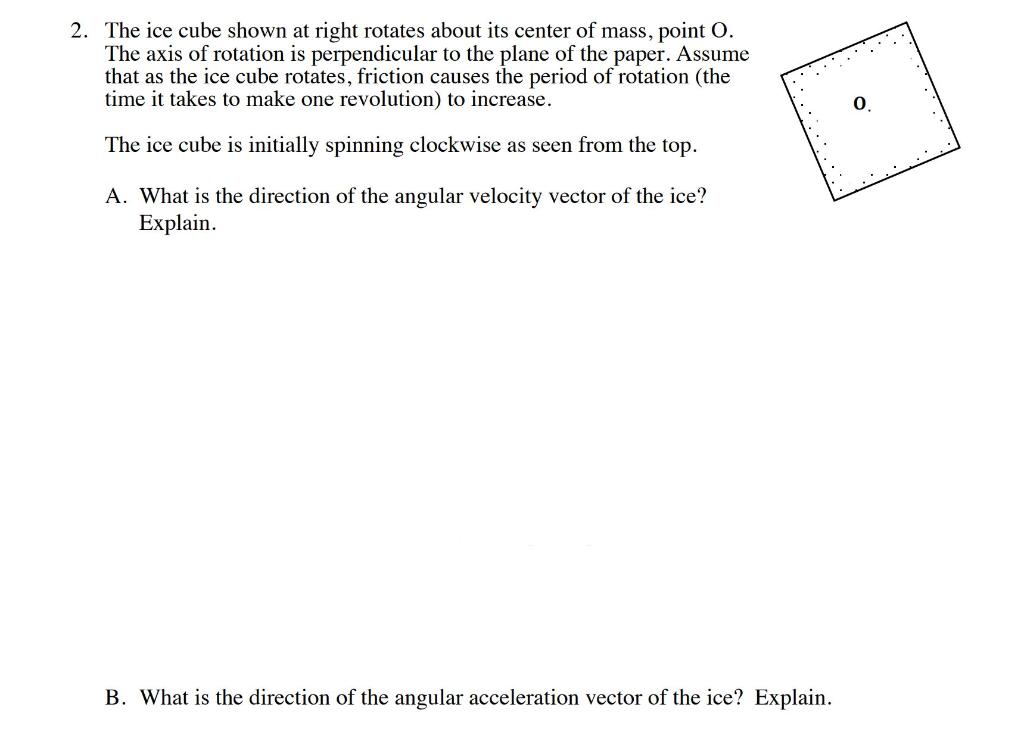 Solved 2. The ice cube shown at right rotates about its | Chegg.com