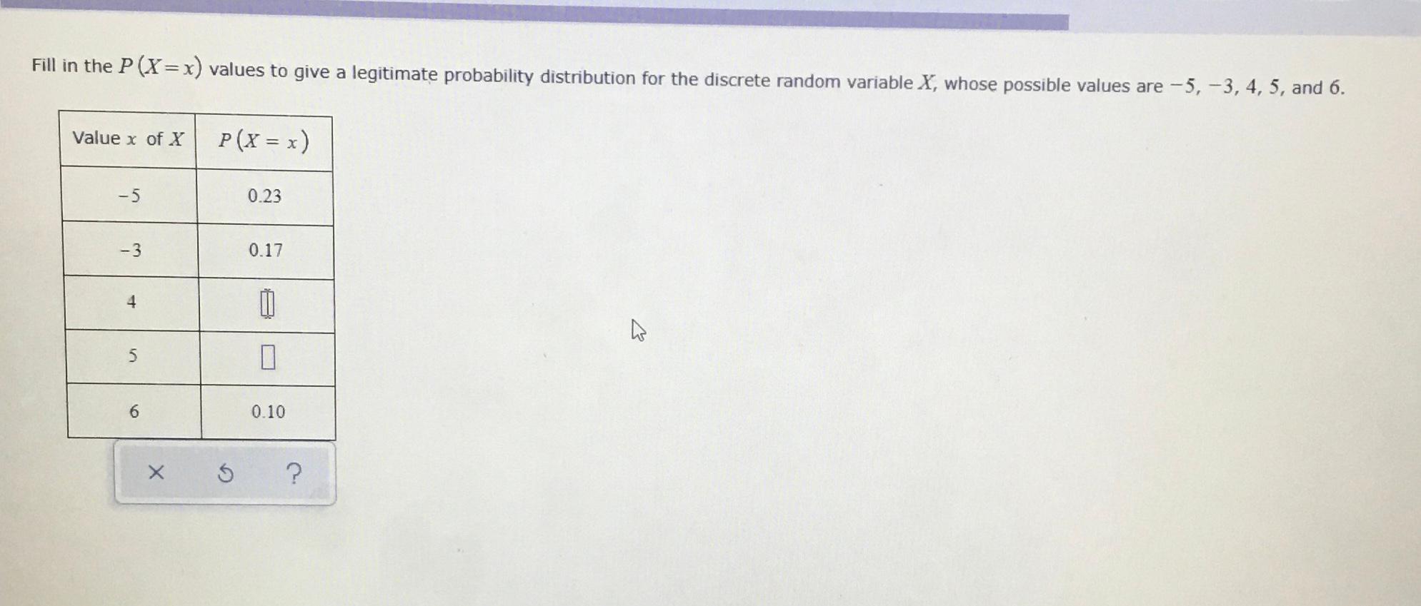 Solved Fill in the P(X=x) values to give a legitimate | Chegg.com