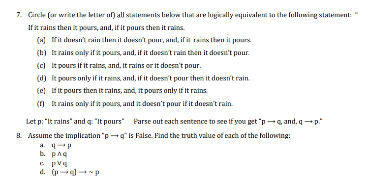 Solved 7. Circle (or write the letter of) all statements | Chegg.com