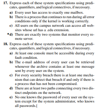 Solved 17. Express each of these system specifications using | Chegg.com