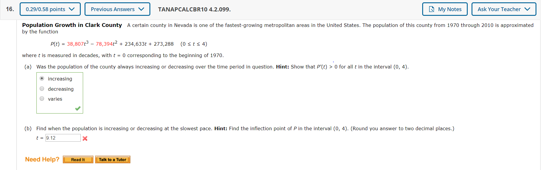 Solved 0.29/0.58 points v Previous Answers V TANAPCALCBR10 | Chegg.com