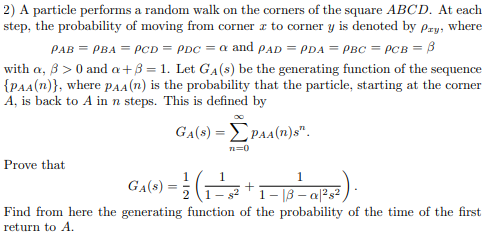 2) A particle performs a random walk on the corners | Chegg.com