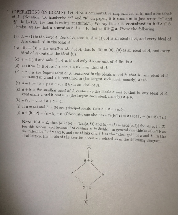 Solved 1. (OPERATIONS ON IDEALS). Let A be a commutative | Chegg.com