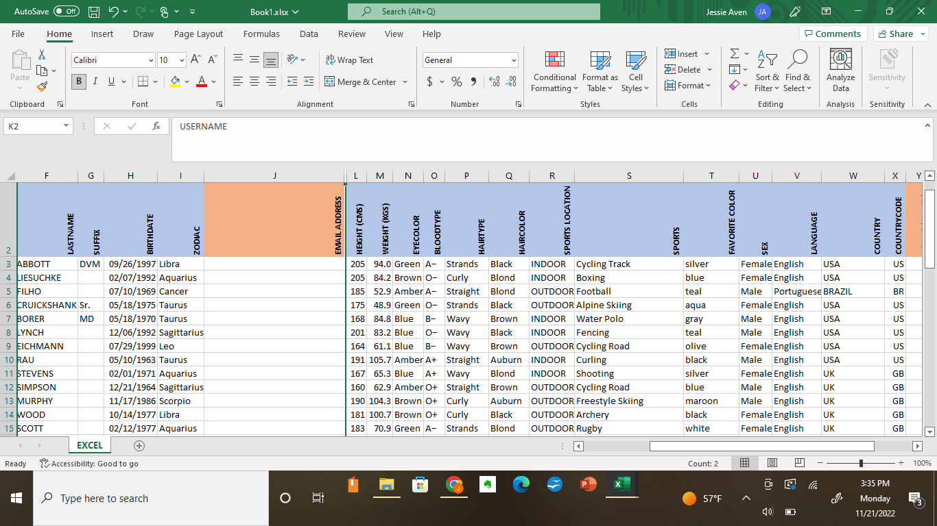 Solved In Excel I need to: Generate the EMAIL | Chegg.com