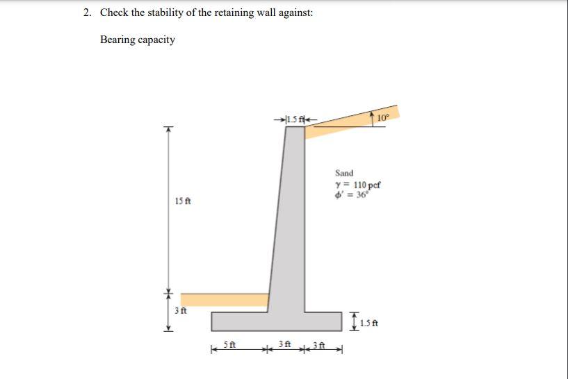 Solved 2. Check the stability of the retaining wall against: | Chegg.com