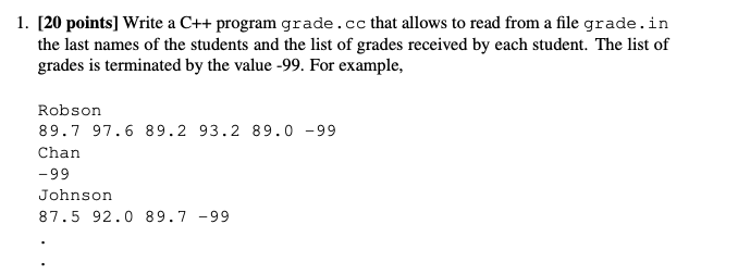 Solved [20 ﻿points] ﻿Write a C++ ﻿program grade. cc ﻿that | Chegg.com