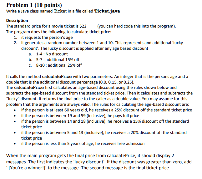 Solved Problem 1 10 Points Write A Java Class Named Ticket 1254
