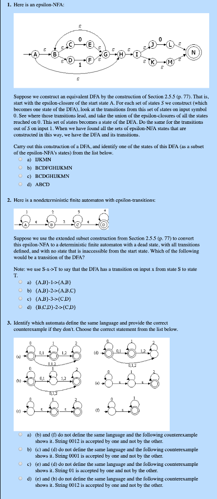 Solved 1. Here is an epsilon-NFA: Suppose we construct an | Chegg.com