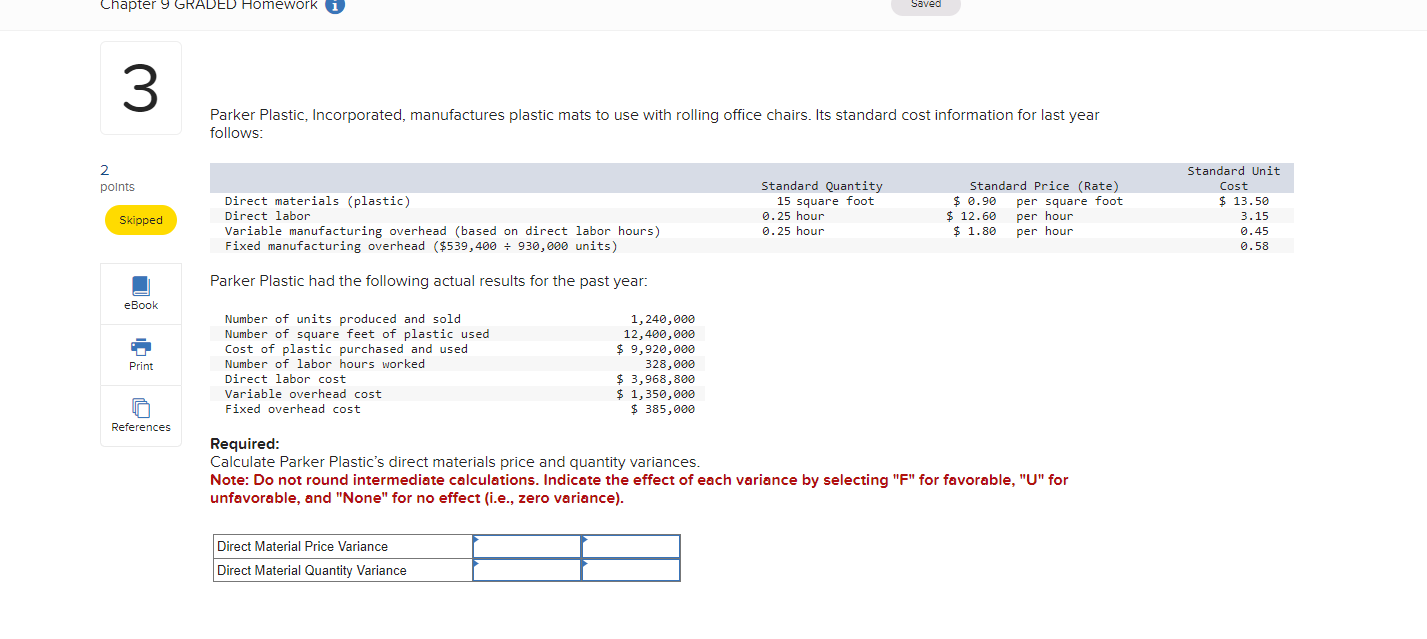 Solved Parker Plastic, Incorporated, manufactures plastic | Chegg.com