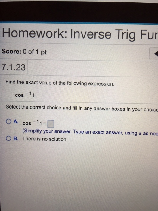 Solved Homework: Inverse Trig Fur Score: 0 of 1 pt 7.1.23 | Chegg.com