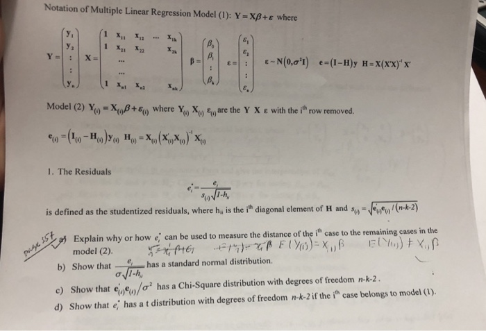 Solved Notation of Multiple Linear Regression Model (1): Y- | Chegg.com