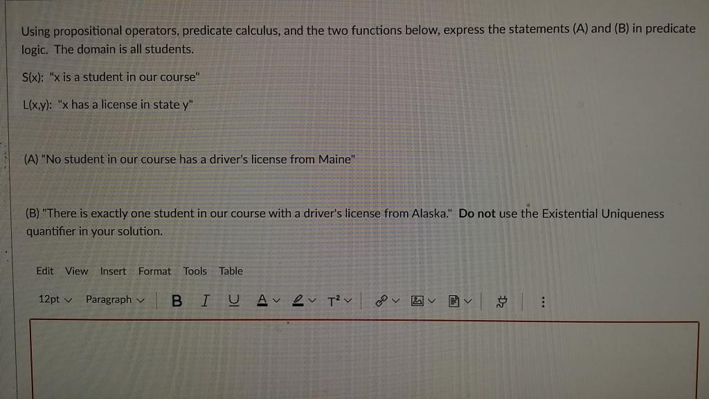 Solved Using propositional operators, predicate calculus, | Chegg.com