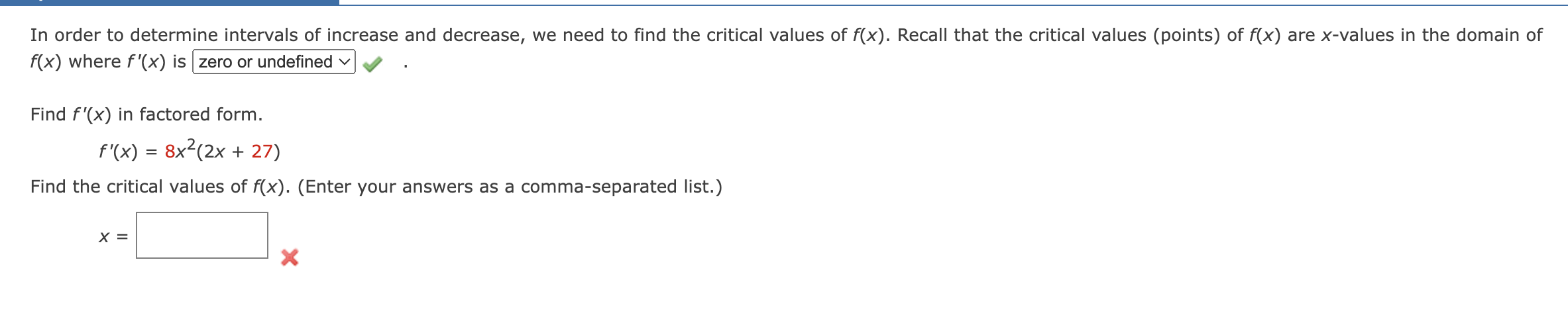 Solved In order to determine intervals of increase and | Chegg.com